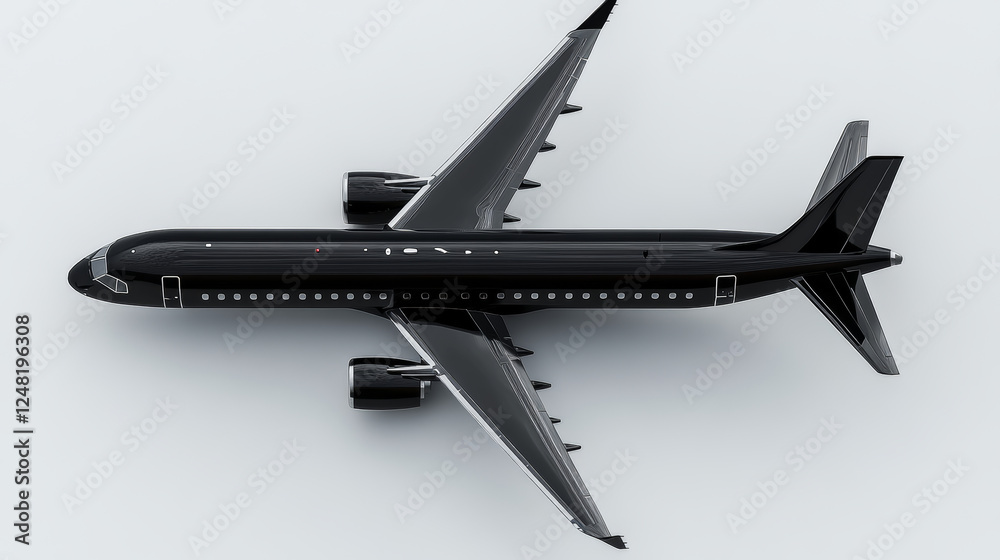Isolated top view 3d realistic vector airplane. Black passenger ...