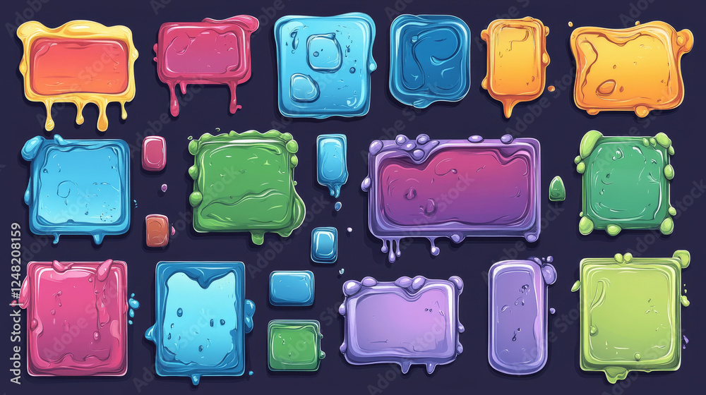 Game ui frames, slime app buttons, icons, boards or plaques. Cartoon ...