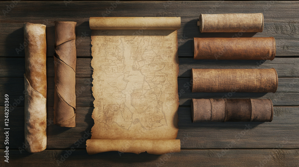 Set of isolated vector old parchment. Cartoon ancient egypt papyrus ...