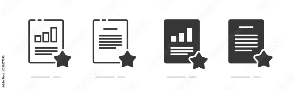Document starred icon vector stroke line outline graphic set, solid ...