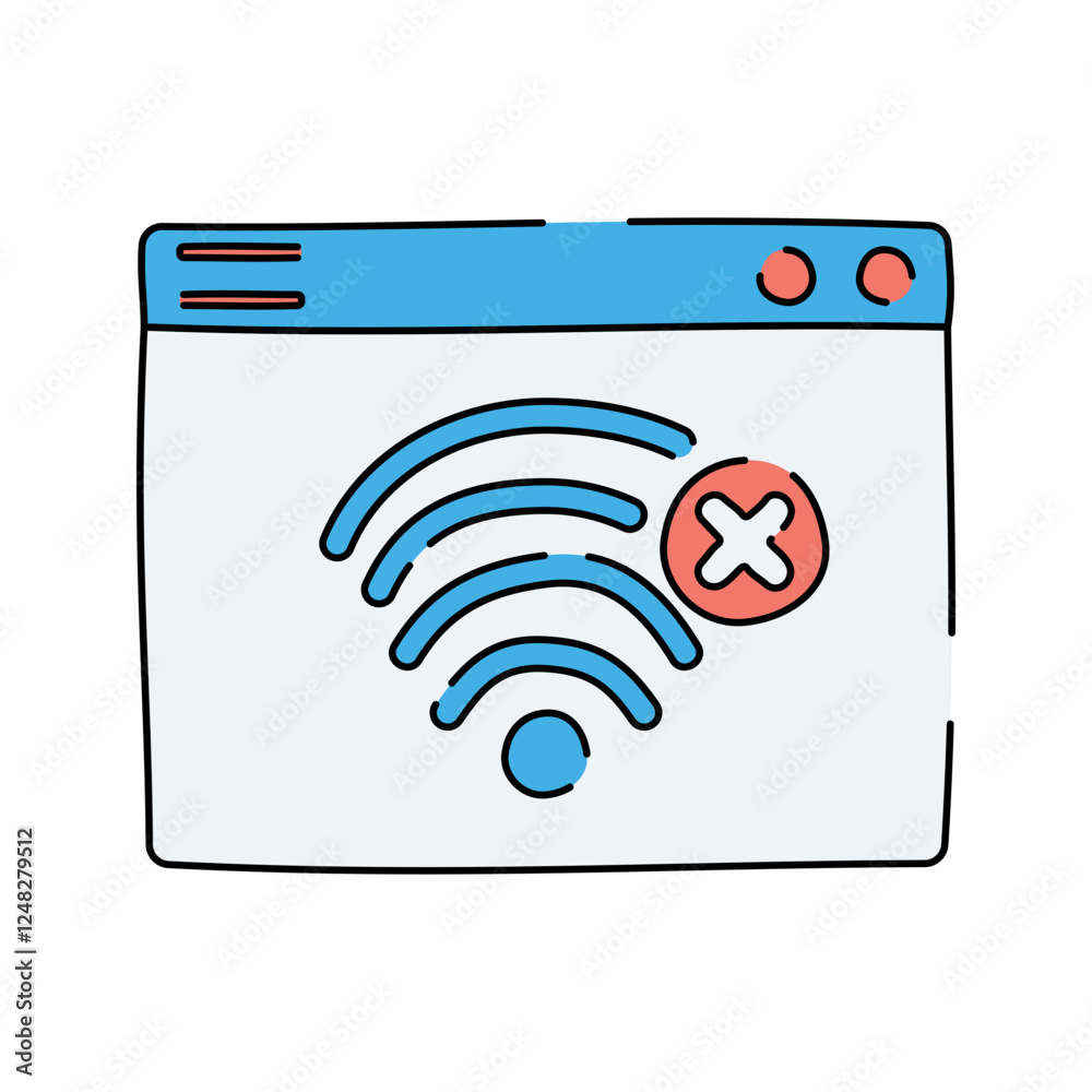 No Internet Connection, A browser window with a disconnected WiFi icon, indicating a lost ...