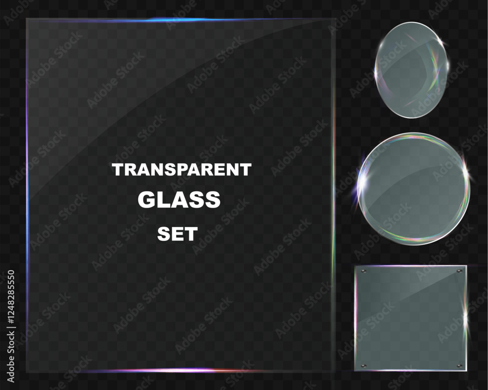 Transparent glass elements with light reflections, transparency effects ...