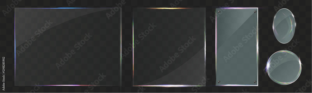 Transparent glass elements with light reflections, transparency effects ...