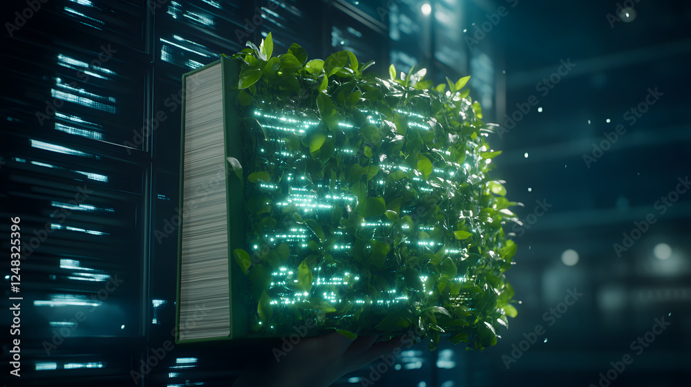 Sentient plant library where books grow from bioluminescent flowers ...