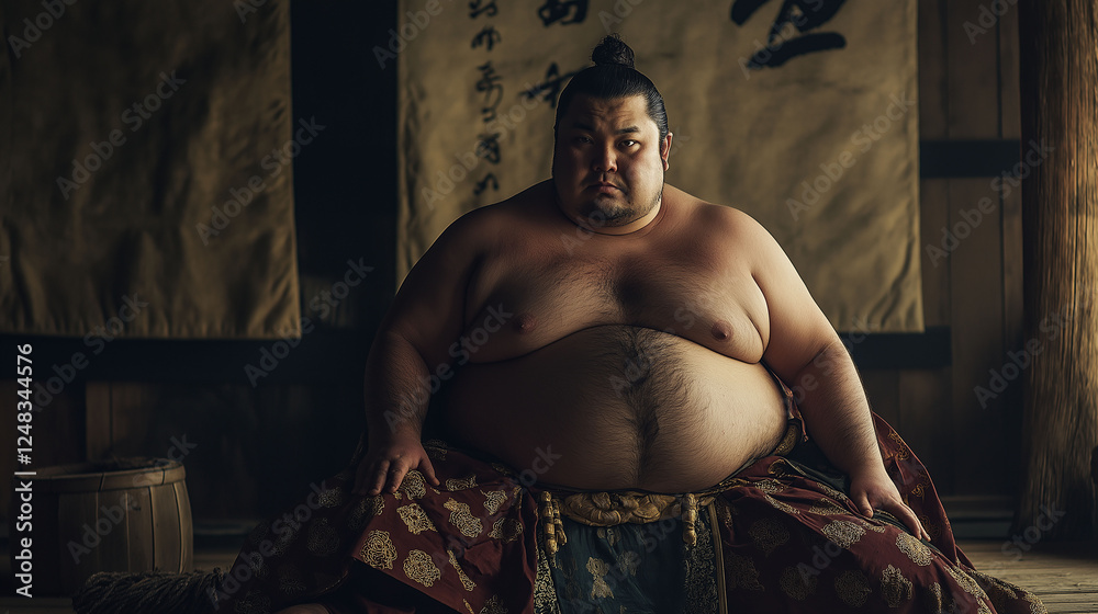 Foto de Stock Super fat sumo wrestler in a full-body portrait, serious ...