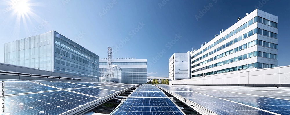 wide-angle photography of multiple eco-facilities in a green technology ...