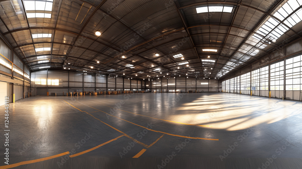 360 degree full panorama environment map of industrial steel shed hall ...