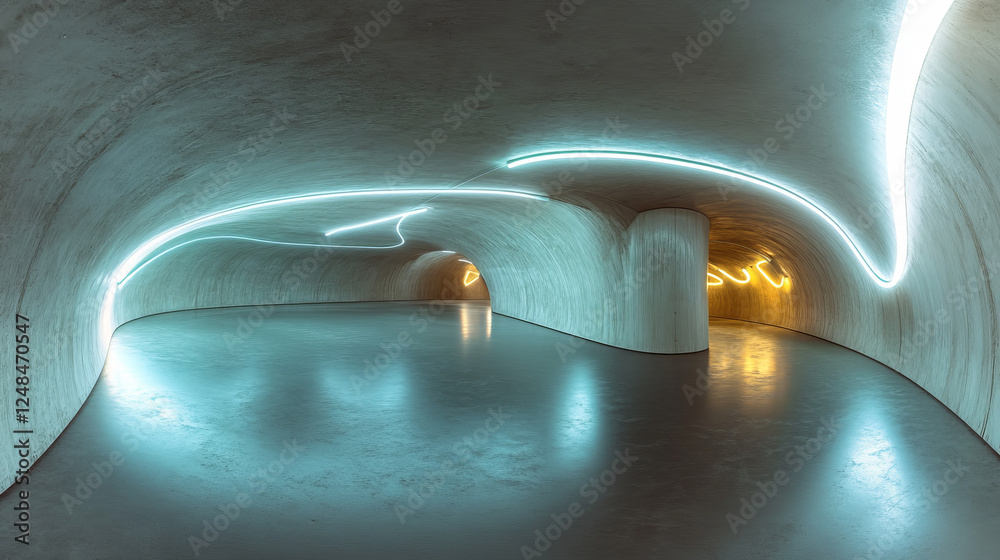 360 degree full panorama environment map of empty futuristic neon light ...