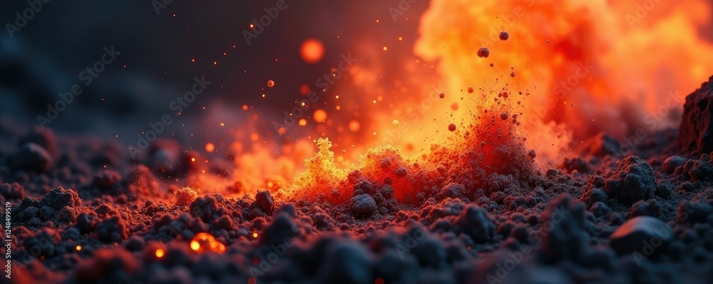 Ash and dust particles suspended in air during a volcanic eruption ...
