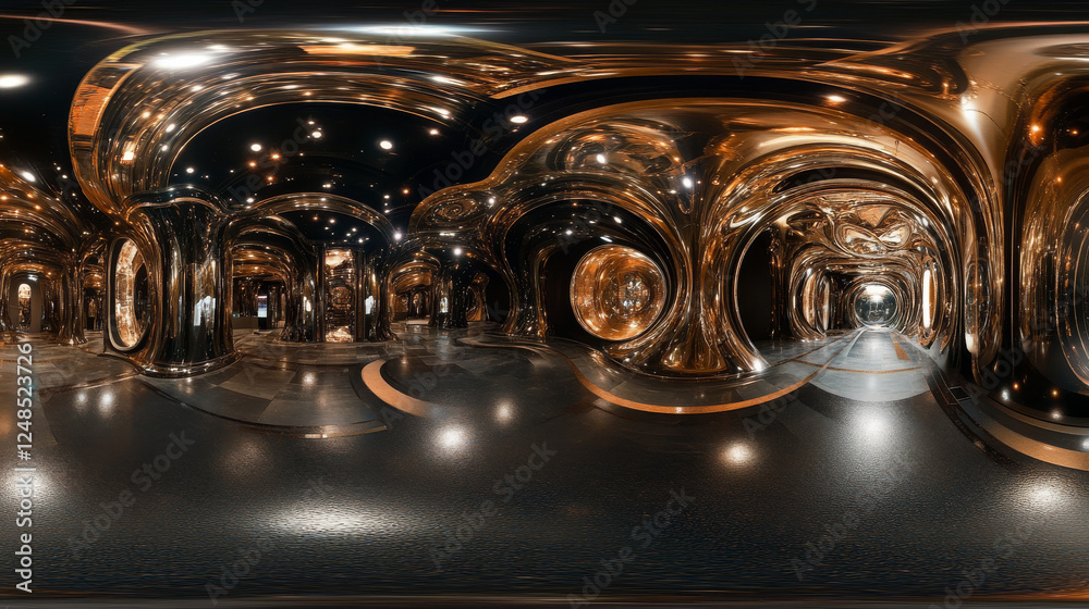 Abstract black 360 panorama of curved, shiny surfaces vr environment ...