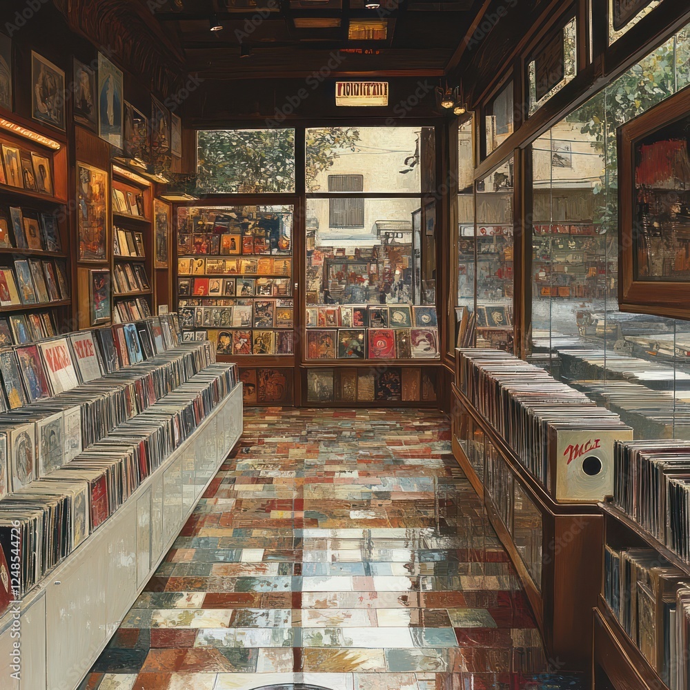 Vintage Record Store Interior: A Nostalgia Trip Through Time Stock ...