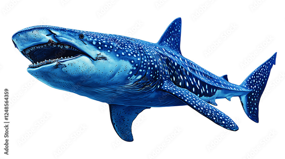 Whale Shark Majestic Pose: A vibrant blue whale shark, distinguished by ...
