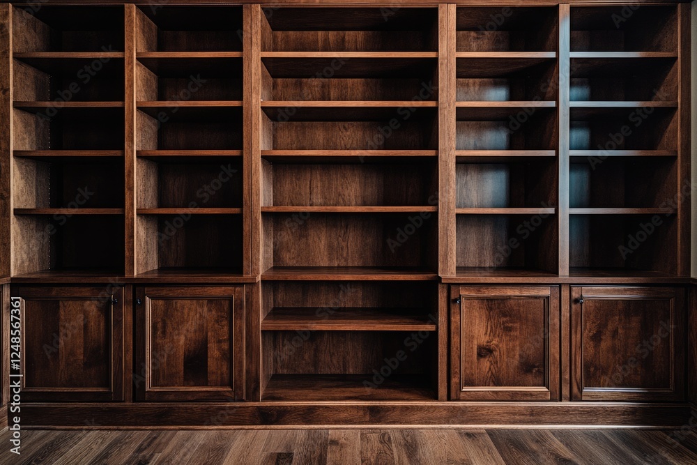 Sleek Empty Bookcase Design in a Modern Library Space with Custom Dark ...
