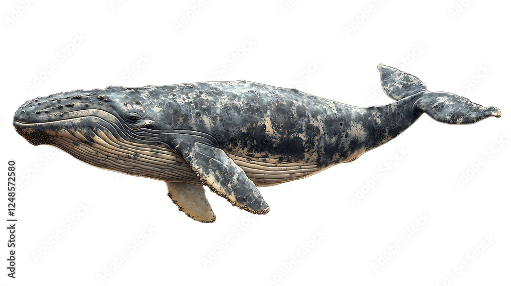 Gray Whale in Ocean: A majestic gray whale, its skin mottled with ...