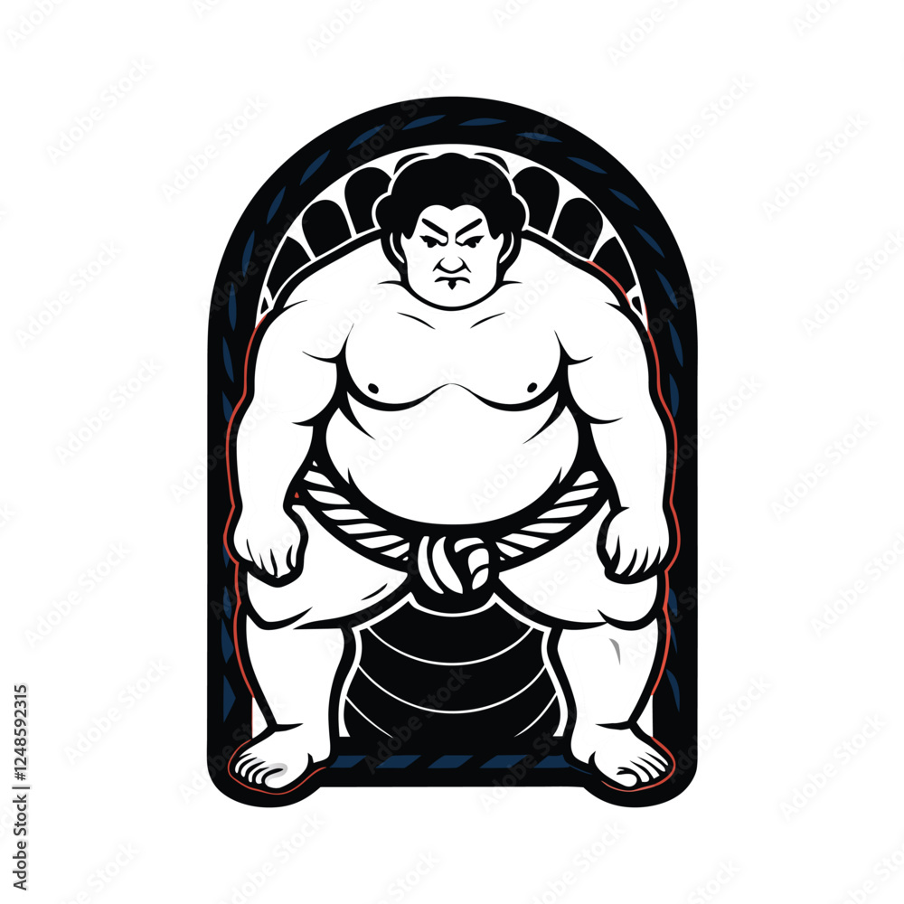 Powerful sumo wrestler in a dark blue mawashi, mid-powerful stance ...