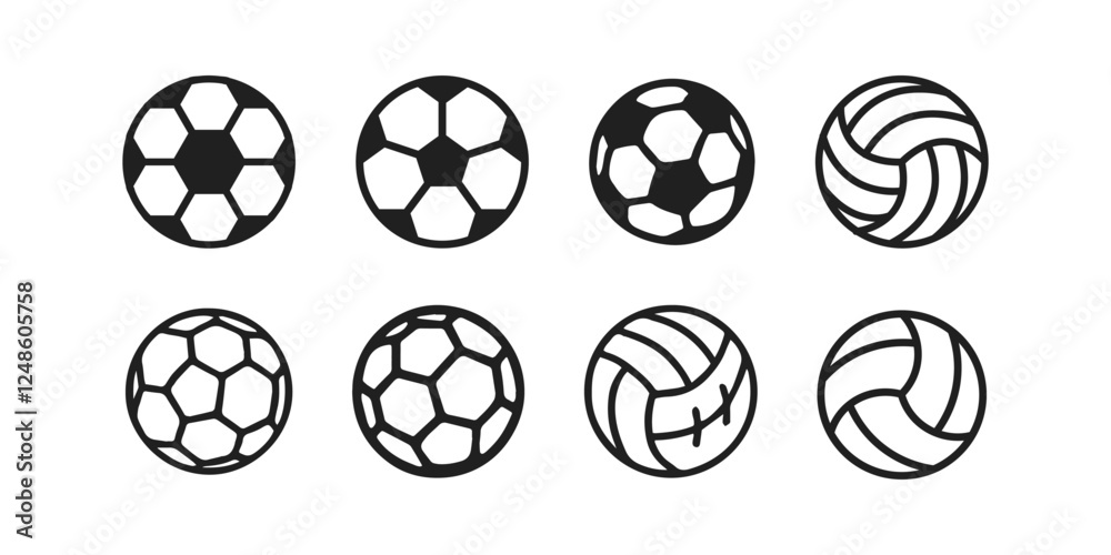 Football ball vector icon set. Soccer balls icons. soccer, basketball ...