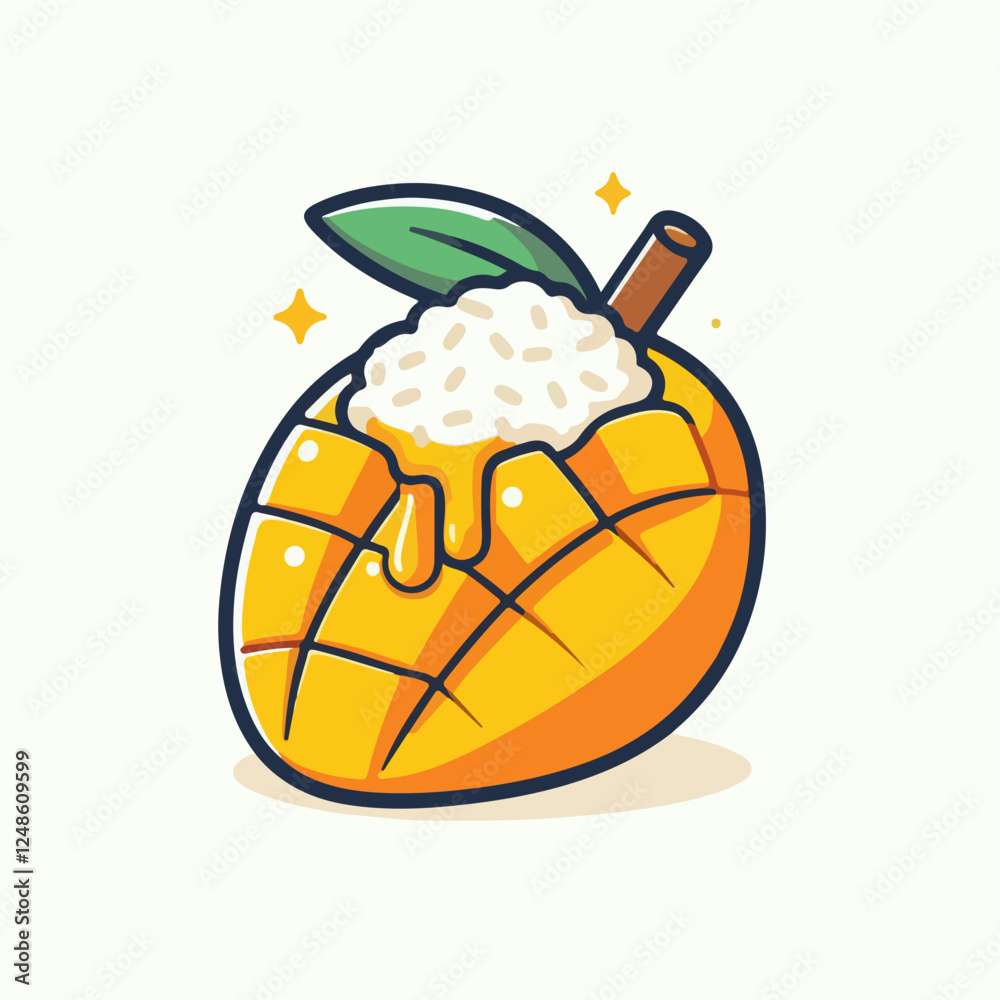 Mango Sticky Rice Delight: A vibrant illustration of a ripe mango ...