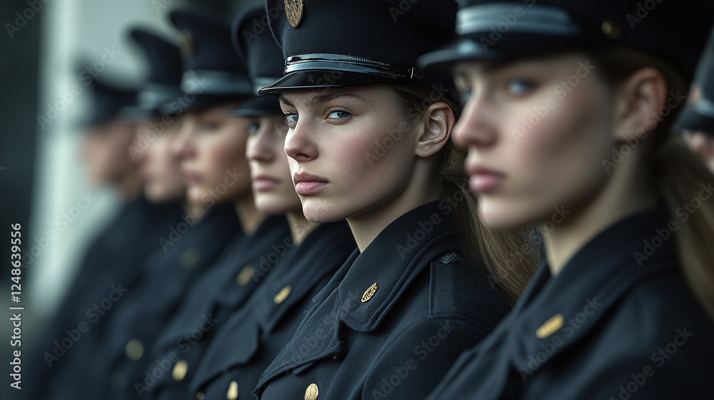 Women armed forces standing in formation, for inspection, guard of ...