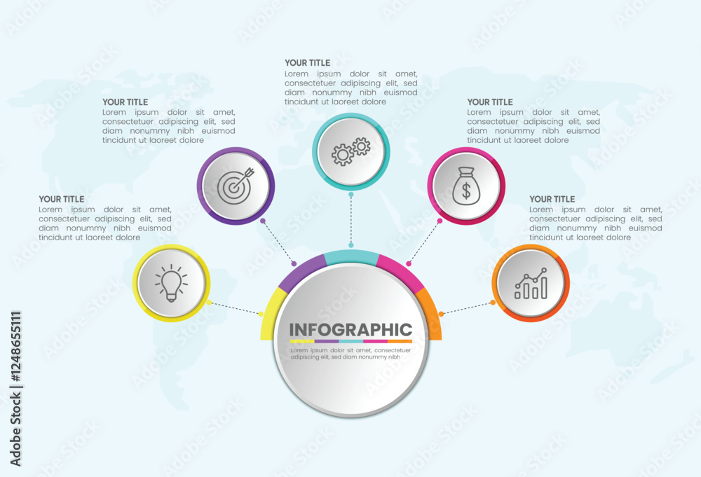 circular layout diagram with 5 list of steps, circular layout diagram ...