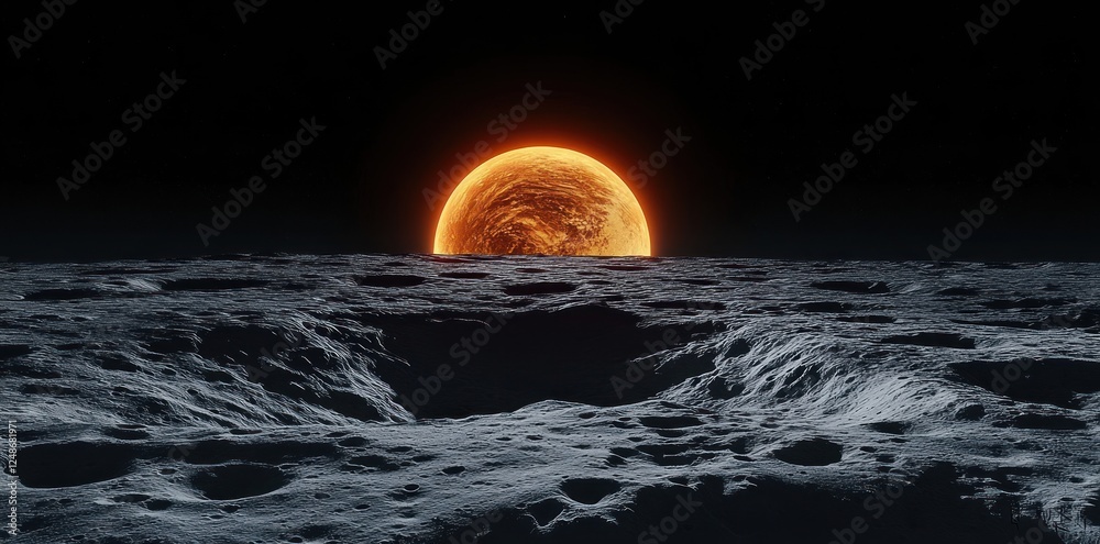 Lunar Landscape at Sunrise with Mars in Background Breathtaking Hyper ...