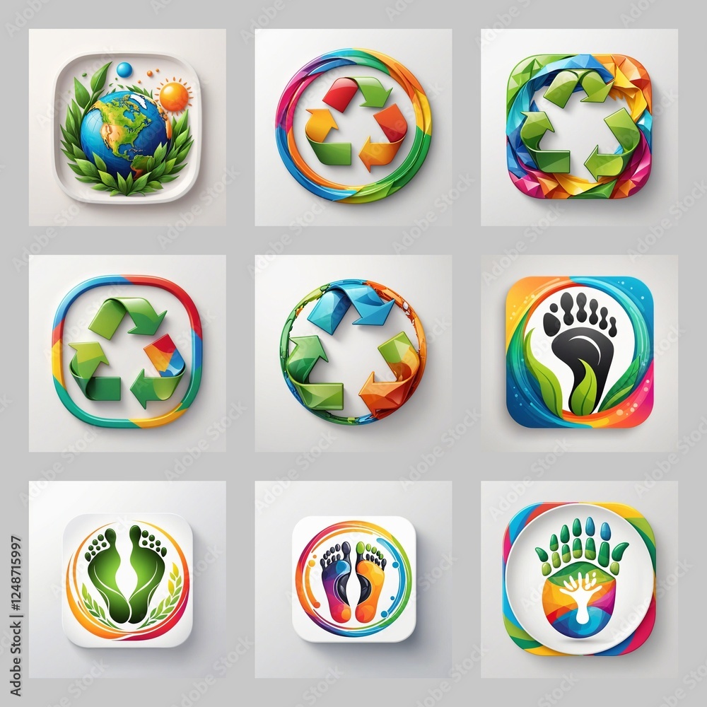 Vibrant icon collection for app, game, or web design. Features earth ...