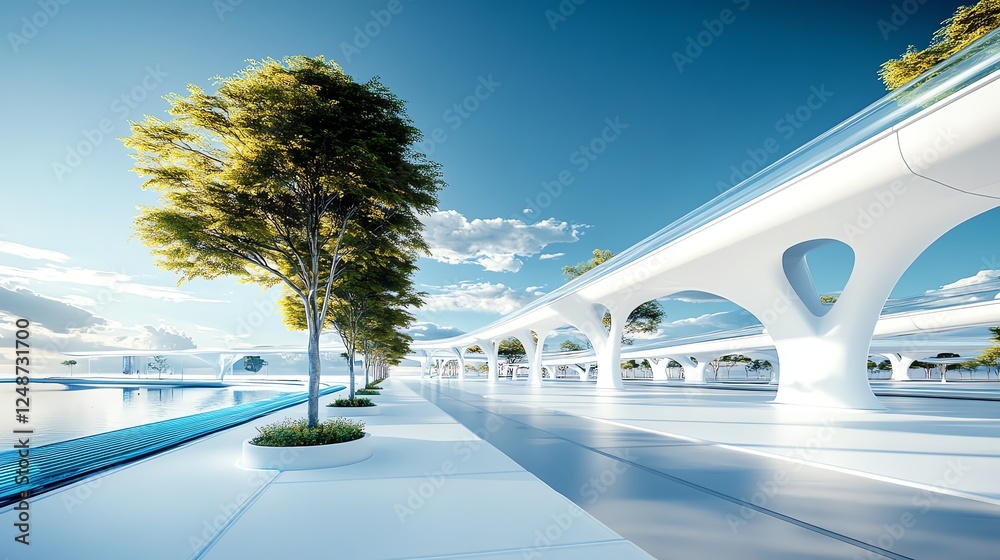 Ultraclean futuristic pedestrian road in a smart ecocity, sustainable ...