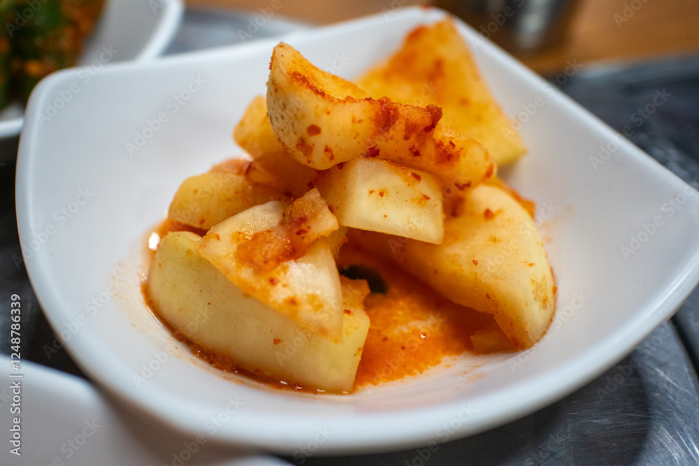 Diced Radish Kimchi A traditional Korean side dish made from diced ...