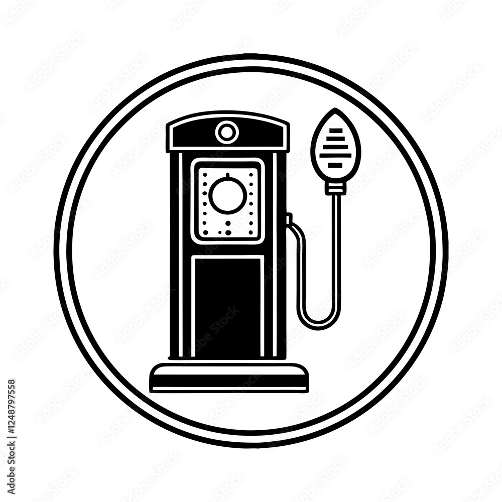 vintage gas station pump icon with a retro look. Classic fuel pump ...