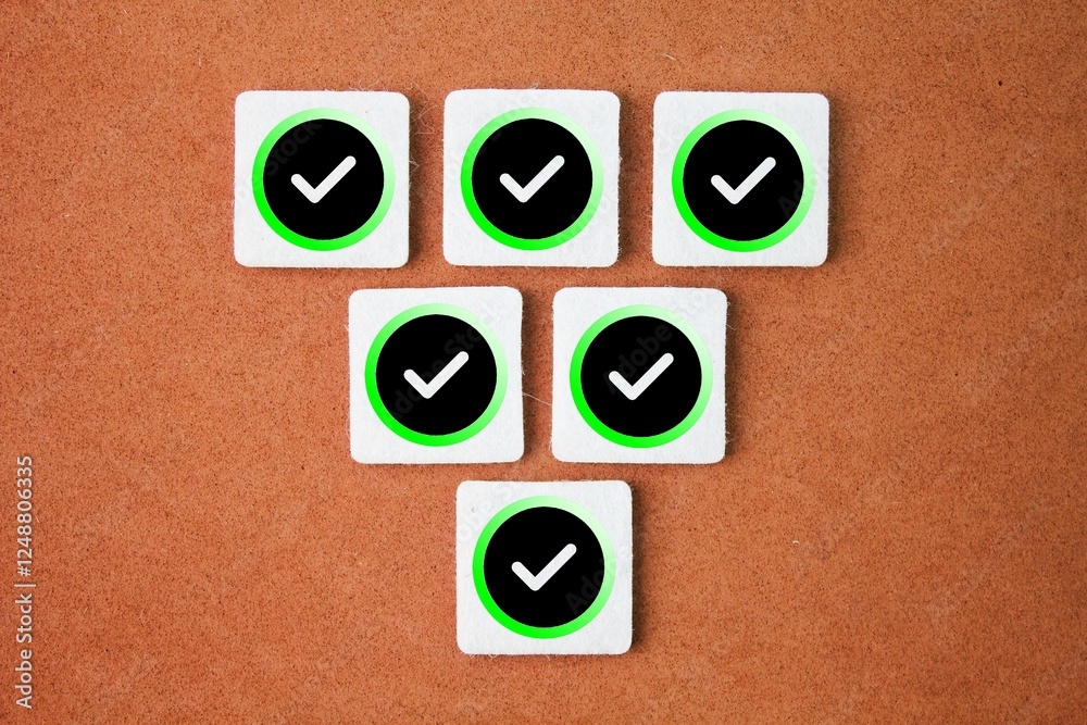 white squares with correct sign symbols. check mark signs. Guarantee ...