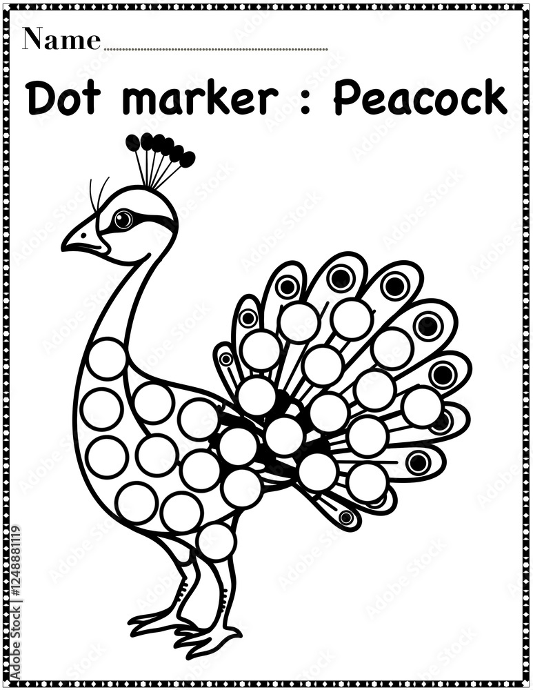 Peacock dot marker worksheet activity for kids, preschool, kindergarten ...