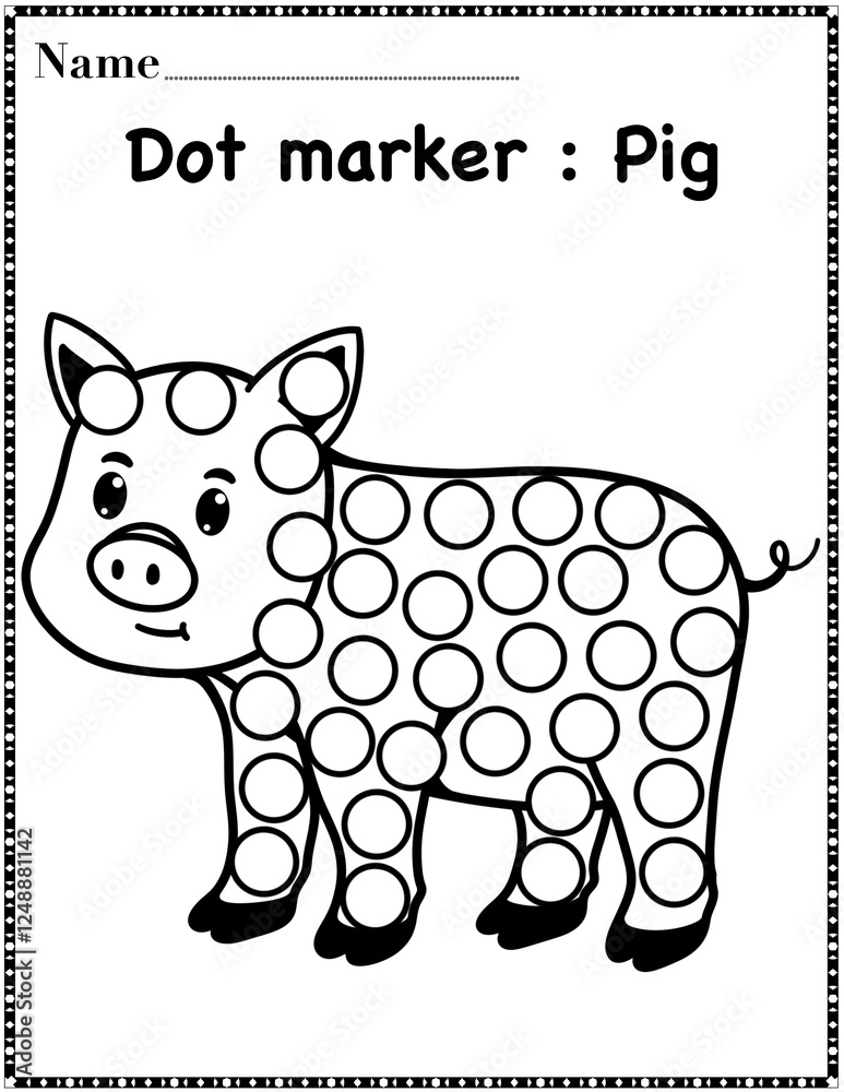 Pig dot marker worksheet activity for kids, preschool, kindergarten and ...