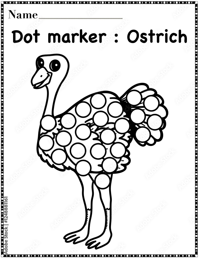 Ostrich dot marker worksheet activity for kids, preschool, kindergarten ...