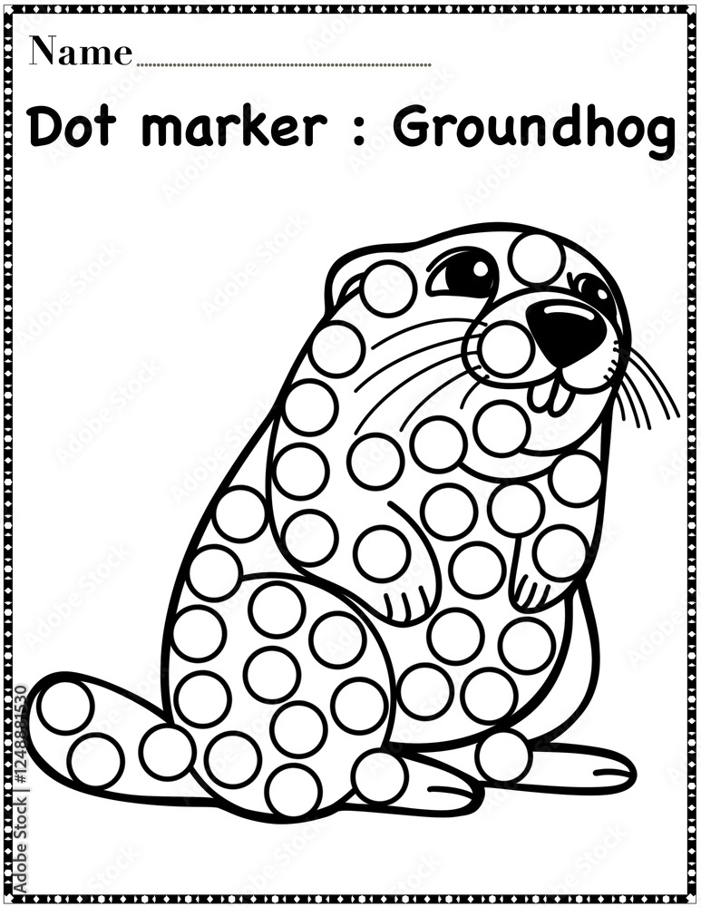 Groundhog dot marker worksheet activity for kids, preschool ...