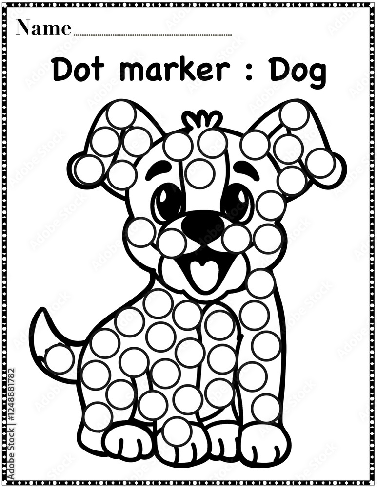 Dog dot marker worksheet activity for kids, preschool, kindergarten and ...