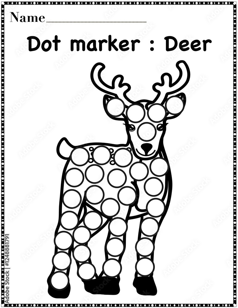 Deer dot marker worksheet activity for kids, preschool, kindergarten ...