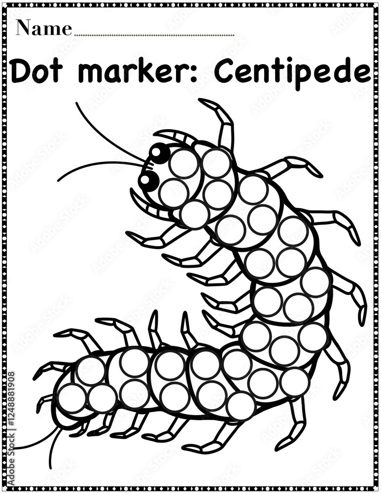 Centipede dot marker worksheet activity for kids, preschool ...