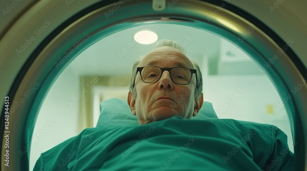 Stock-Foto „Senior man being prepared for a CT scan, going into the ...