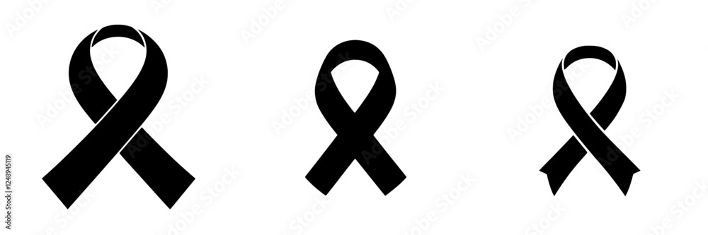 Black awareness ribbons of various sizes symbolizing remembrance and ...