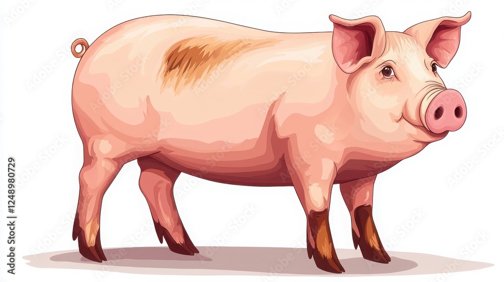 Realistic farm pig illustration, detailed pig artwork, domesticated pig ...