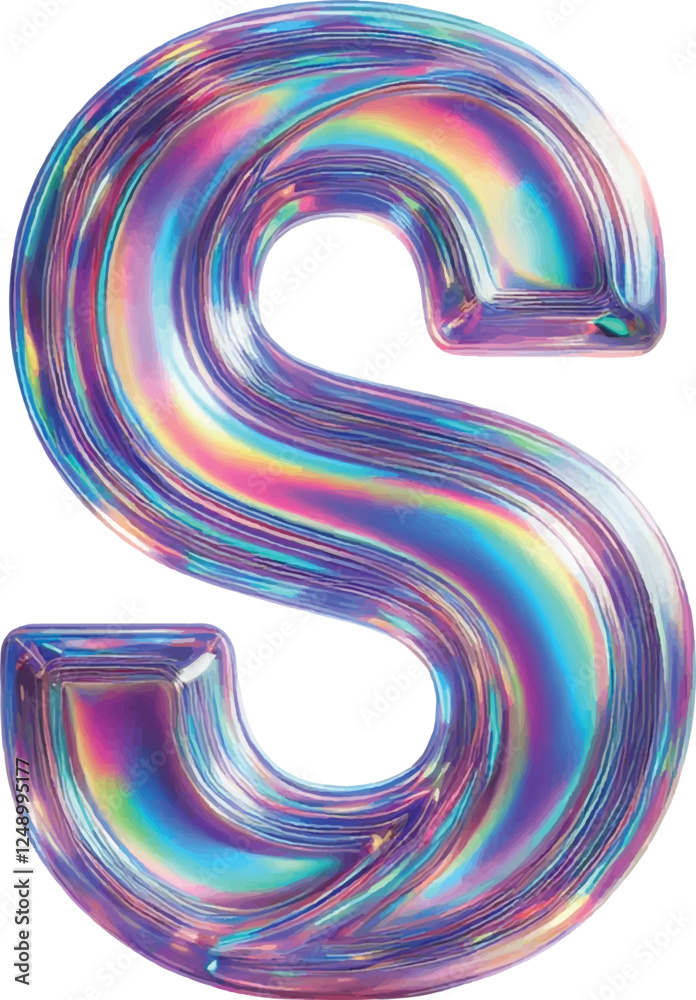 realistic Holographic Glass Letter S Iridescent Alphabet Clipart with a ...