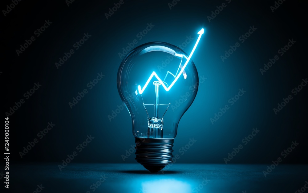 Light bulb casting light over an upwardtrending graph, representing ...