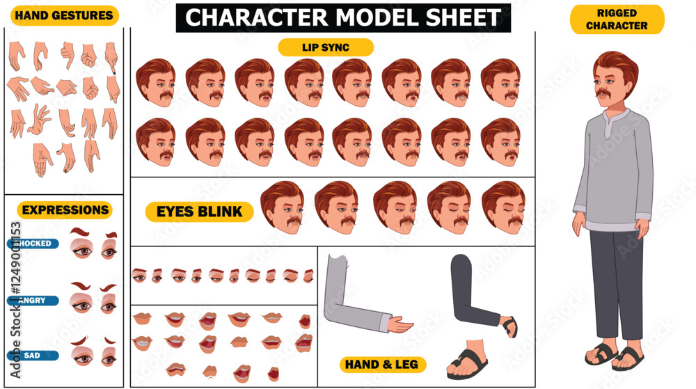 Indian Village Man Sprite Sheet | Rigged 2D Character with Lip Sync ...