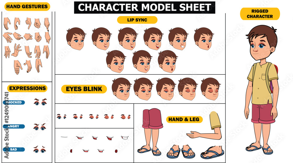 Boy Sprite Sheet | Rigged 2D Character with Lip Sync, Walk Cycle, Eye ...