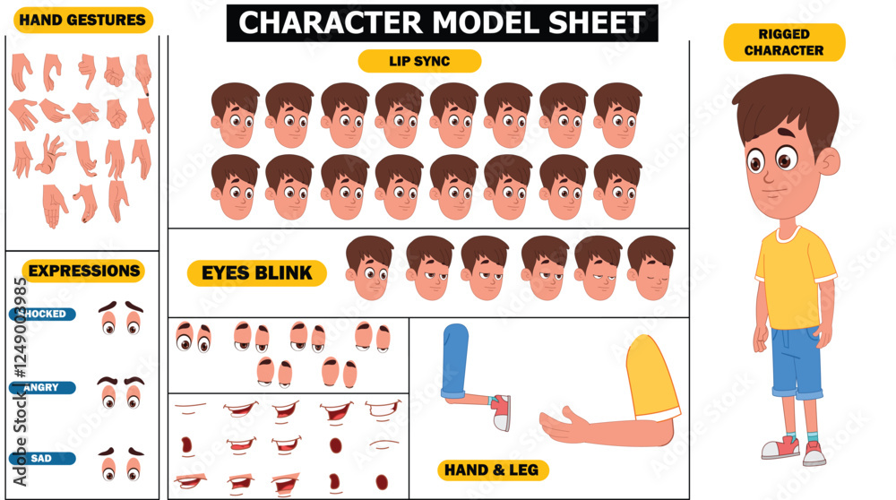 Boy Sprite Sheet | Rigged 2D Character with Lip Sync, Walk Cycle, Eye Blink, Eyebrow Expressions ...
