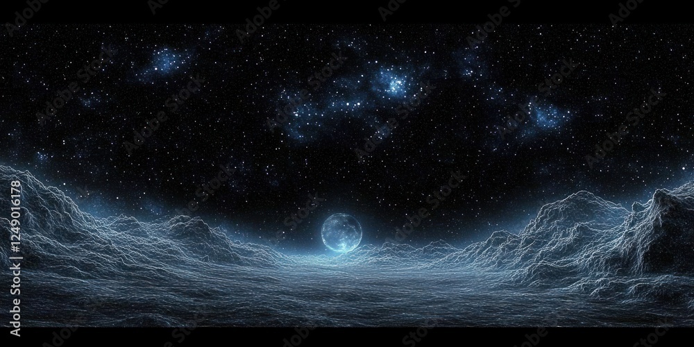 Starry Night Sky Full Moon Digital Surrealism 360 Panorama High Detail ...