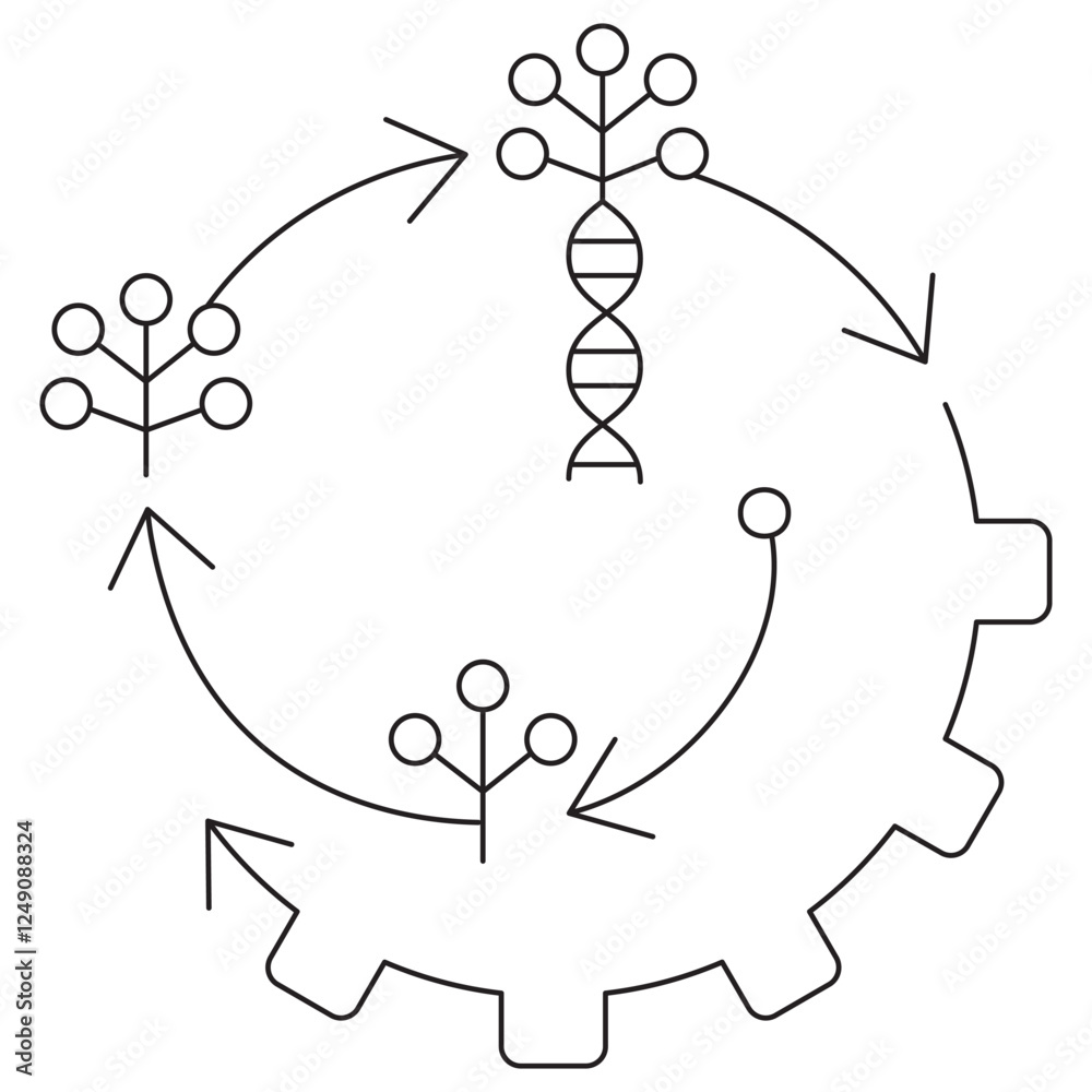 Evolutionary Computing Icon Simple Outline Monochrome Black Vector Pictogram With Thin Lines On