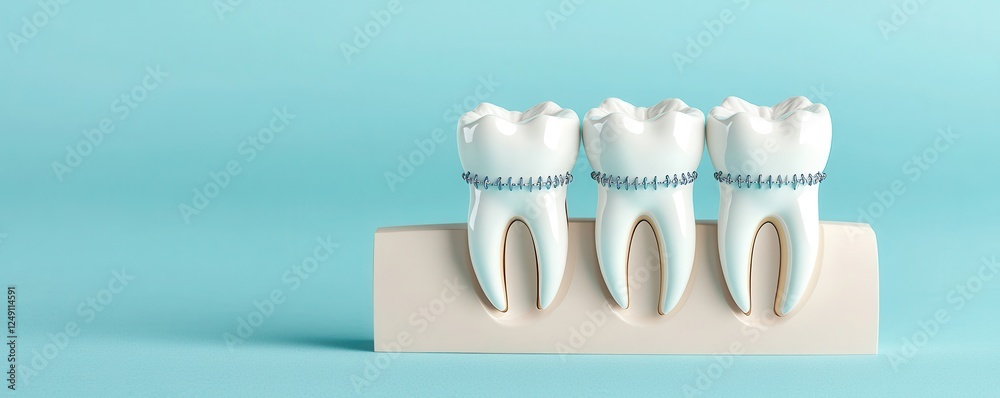 Three white dental models are displayed on a light background ...