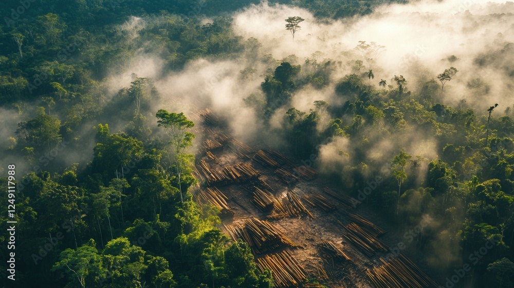 Deforestation in the Amazon, nature destruction, logging industry ...