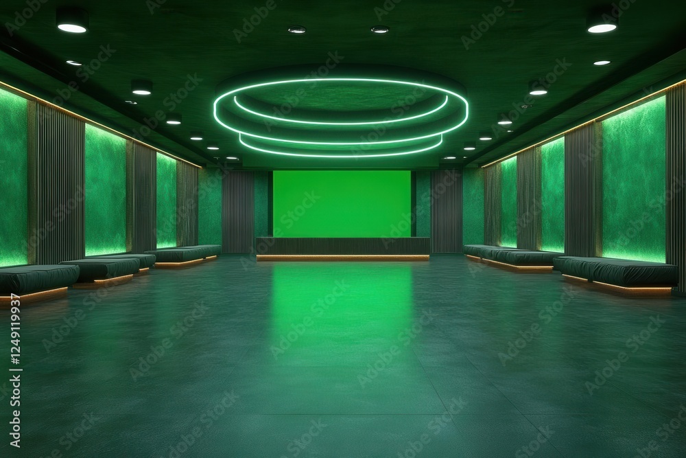 virtual news studio set featuring a professional green screen backdrop ...