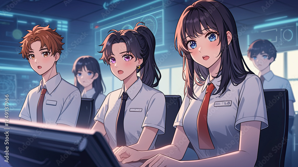 Anime television series crew in a futuristic cyber-school environment ...